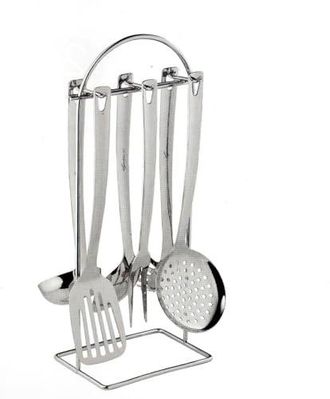 Lagostina Grancucina Kochlöffelhalter mit 6 Zubehörteilen aus Edelstahl, mit Ständer