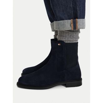 Tommy Hilfiger Klassische Stiefeletten Tommy Hilfiger Enamel Flag Suede Ankle Chelsea FW0FW09575 Dunkelblau