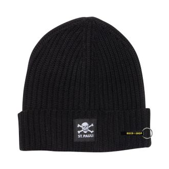 FC St. Pauli Mütze Rippe Totenkopf Patch - Offizieller Fanartikel - Schwarze Strickmütze mit Patch & wärmendem Materialmix (DE/NL/SE/PL, Alphanumerisch, Einheitsgr