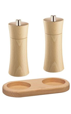 Zassenhaus Salzm&uuml;hle und Pfefferm&uuml;hle Frankfurt 14 cm mit Untersetzer aus Holz Natur