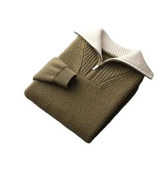 Generic Pull en laine pour homme avec col rabattable, fermeture éclair, pull épais, doux et chaud en cachemire, EN8, 3XL