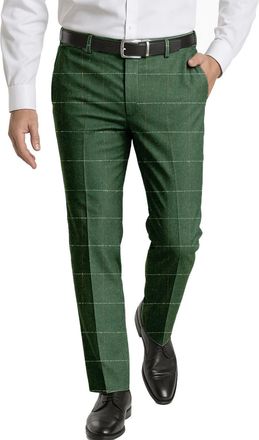 Solovedress Herren Klassische Anzug Hose Business Straight Fit Karohose Trousers f&uuml;r formelle Anl&auml;sse(Green,36W32L)