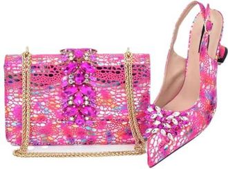 Generic Ensemble de chaussures et sacs assortis pour femme avec strass pour mariage et fête, fuchsia, 43.5 EU
