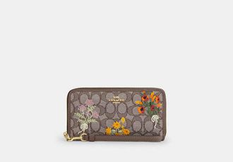 Coach L&auml;ngliches Portemonnaie Aus Signature-Jacquard Mit Rundumrei&szlig;verschluss Und Blumenstickerei