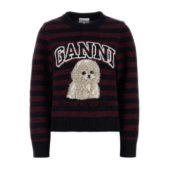 Ganni Femme, Pulls, Multicolore, Taille: 36 FR Pull en laine m&eacute;lang&eacute;e brod&eacute;