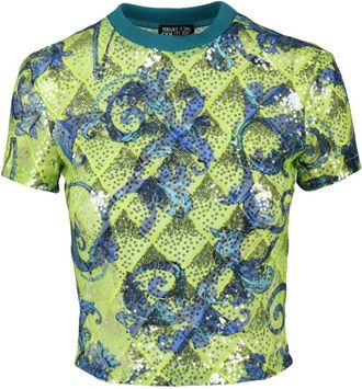 Versace Jeans Couture Femme, Tops, Vert, Taille: 42 FR T-shirt court en tulle