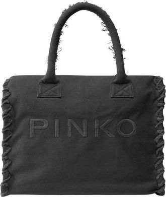 Pinko Pinko, Femme, Sacs, Noir, Taille: ONE Size Sac Shopper en Coton avec Logo