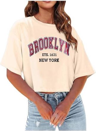 Generic Haut court tendance &agrave; col rond pour femme 2025 Gym D&eacute;contract&eacute; T-shirt d&eacute;t&eacute; &agrave; manches courtes Ample Mignon Plage Demi-chemises Sortir T-shirt T-shirt 