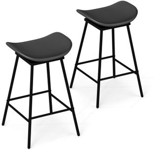 Costway Lot de 2 Tabourets de Bar Pivotants Charge 150KG, Tabouret Haut Sans Dossier,Si&egrave;ge en Selle Rembourr&eacute;s avec et Repose-pieds, 43 x 45 x 71,5 cm, Marron
