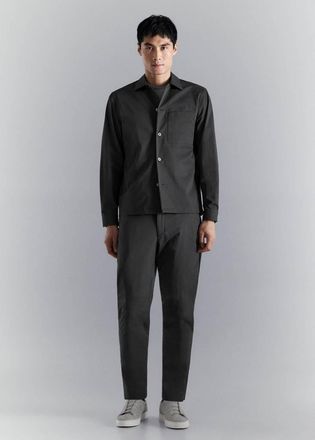 Mango B&uuml;gelfreies Overshirt mit Tasche dunkelgrau meliert - Herren - S - MANGO MAN