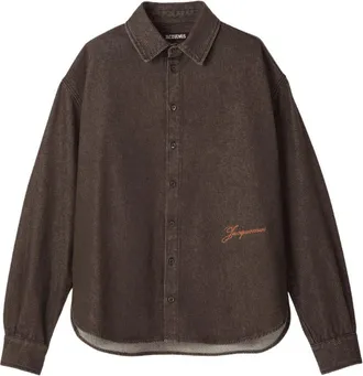 Jacquemus Embroidered Logo Cotton Shirt - Brown