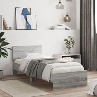 vidaXL Cadre de lit t&ecirc;te de lit sonoma gris 90x190 cm bois ing&eacute;nierie