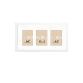 Bildershop-24 Bilderrahmen Collage Monza Wei&szlig; (matt) 50x27cm mit DREI Passepartout-Ausschnitten 10x15cm in Reinwei&szlig; Fotorahmen, Wechselrahmen, Posterrahmen, Puzzler