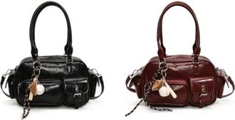 Generic Sac &agrave; bandouli&egrave;re r&eacute;tro pour femme avec plusieurs poches - En cuir souple - Sac &agrave; bandouli&egrave;re - Sac de loisirs, noir et rouge, Mittelgro&szlig;e