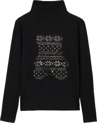 Oltre Femme, Tops, Noir, Taille: 42 FR T-Shirt Col Montant avec Imprim&eacute;