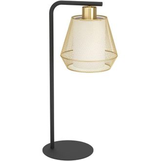 Eglo Tischlampe Ciudadela, elegante Nachttischlampe, Tischleuchte aus Metall in Messing und Textil in Wei&szlig;, Tisch-Lampe f&uuml;r Wohnzimmer und Schlafzimmer