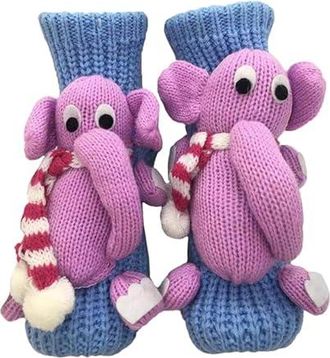 Generic Chaussettes antid&eacute;rapantes en tricot faites &agrave; la main pour femme - Motif animal de dessin anim&eacute;, rose, taille unique