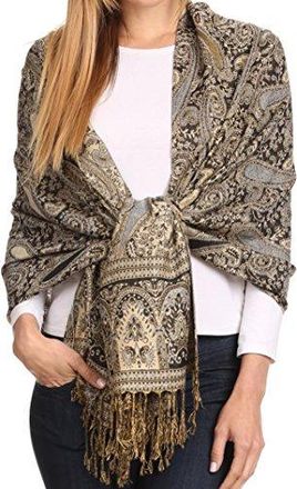 Sakkas 16125 - Kalin long Large Woven Patterned Fringe Tassel Pashmina Shawl/Scarf - Marine - OS