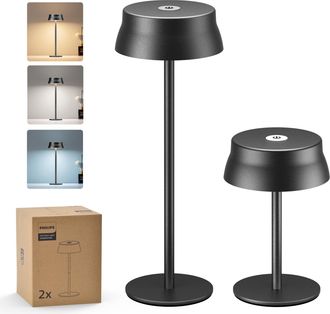 Philips Kabellose Tischlampe, tragbar, LED, f&uuml;r den Au&szlig;enbereich, batteriebetrieben, wiederaufladbar, 2 verstellbare H&ouml;hen, Touch-Steuerung und 3 Farben mit s