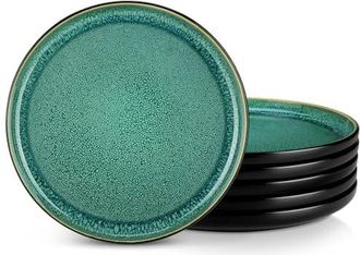 VANCASSO S&eacute;rie PLAYA Lot de 6 Assiettes Plates en Porcelaine 26 cm - Va au Micro-Ondes, Four et Lave-Vaisselle - Vert C&eacute;ramique &Eacute;maill&eacute;, Design &Eacute;l&eacute;gant et R&eacute;si