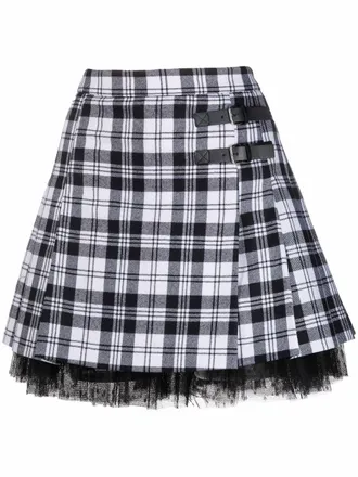 Red Valentino minijupe pliss&eacute;e &agrave; motif tartan - Noir