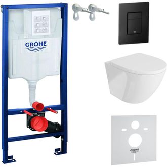 GROHE Wc Set mit Vorwandelement, Wand-WC und Sp&uuml;lknopf - Grohe