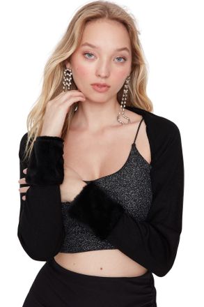 Trendyol Damen V-Neck Plain Fitted Cardigan Pullover, Schwarz, 60