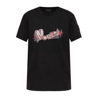 Moncler Logo Print T-Shirt - - Tops - Damen - Schwarzk - L
