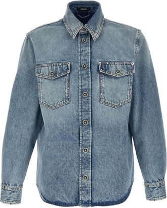 Versace Homme, Chemises, Bleu, Taille: XL Chemise Ample En Denim Orn&eacute;e