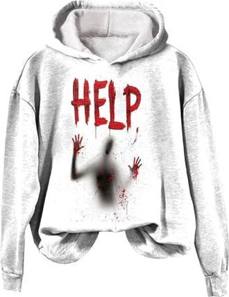 Generic Sweat &agrave; capuche pour femme - Imprim&eacute; sang - Col rond - Manches longues - Automne et hiver - Coupe ample - Confortable - Tendance - D&eacute;contract&eacute; - Costu