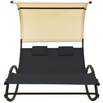 vidaXL Vidaxl - Chaise longue double avec auvent Textil&egrave;ne Noir et cr&egrave;me