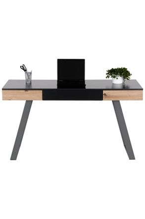 MID.YOU Mid.you Schreibtisch, Grau, Eiche, Metall, Holzwerkstoff, 3 Schubladen, rechteckig, Flachrohr, 60x76x140 cm, Bsci, Kabeldurchlass, Stauraum, Arbeitszi