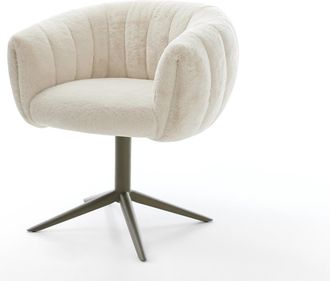 DELIFE Drehstuhl Jada-Flex Pl&uuml;sch Creme-Wei&szlig; Fu&szlig;kreuz Effektfinish Titan 360&deg; drehbar Wippfunktion Taschenfederkern, Esszimmerst&uuml;hle