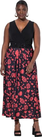 Ulla Popken Damen große Größen Übergrößen Plus Size Maxikleid, A-Linie, V-Ausschnitt, ärmellos, Taschen schwarz 46+ 835918130-46+