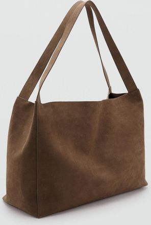 Mango Sac cabas cuir su&eacute;d&eacute; marron moyen - Femme - Taille unique - MANGO