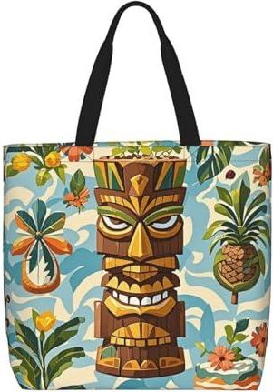 Generic Motif Tiki Vintage Sac A Main Femmes R&eacute;utilisable Tote Bag D&eacute;contract&eacute; Sac Courses Pour Voyage Travail Shopping