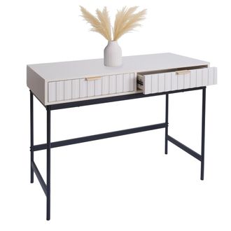 Mendler Konsolentisch HWC-O41, Telefontisch Ablagetisch, Industrial Schublade Melamin 85x100x40cm - Holzoptik wei&szlig;