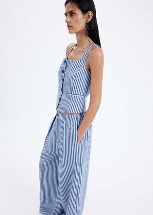 Mango Flie&szlig;ende Hose mit Streifen himmelblau - Damen - 34 - MANGO