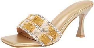 Generico Sandales de soir&eacute;e &eacute;l&eacute;gantes pour Femmes Or Patchwork 8CM Strass Bout carr&eacute; pour Les F&ecirc;tes de Mariage (39)