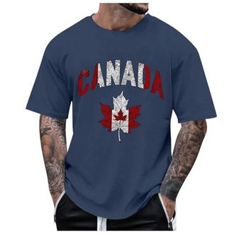 Generic Shirt Manches Courtes col Rond pour Homme, Haut d&eacute;contract&eacute;, imprim&eacute; partiel, en d&eacute;tresse, c&eacute;l&eacute;bration de la f&ecirc;te Nationale, Printemps et &eacute;t&eacute; (Navy, X