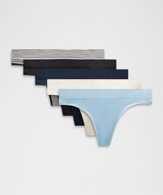 lululemon UnderEase String mit mittelhohem Bund 5er-Pack f&uuml;r Frauen - Gr&ouml;&szlig;e XL in Black/Coconut Ivory/Foam Cloud