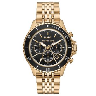 Michael Kors Stilvolle Michael Kors MK8726 Herrenuhr mit schwarzem Zifferblatt und goldfarbenem Finish