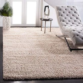 Safavieh Zottelig Teppich für Wohnzimmer, Esszimmer, Schlafzimmer - California Shag Collection, Hoher Flor, Beige, 122 X 122 cm