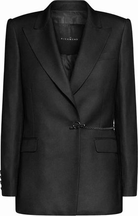 John Richmond Femme, Vestes, Noir, Taille: 34 FR Blazer monopetto chiusura gioiello