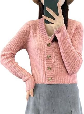 Generic Cardigan dhiver en cachemire pour femme, col en V, couleur unie, haut ample, manches longues, col en V, boutonn&eacute;, Rose, XL