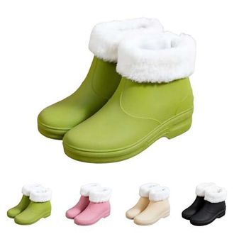 Generic Bottes de pluie &agrave; enfiler pour femme - Bottes Chelsea chaudes avec doublure en peluche - Chaussures dhiver antid&eacute;rapantes et imperm&eacute;ables pour le trav