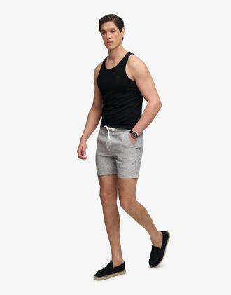 Superdry Short en lin &agrave; rayures fa&ccedil;on coutil - Indigo-Bleu