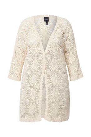 Ulla Popken Strickjacke Strickjacke Bl&uuml;ten Wellenkanten V-Ausschnitt