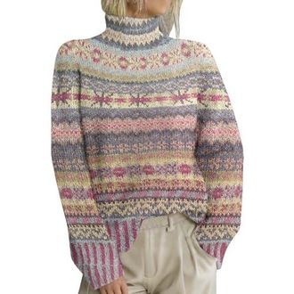 Generic Robes dhiver pour femme - Imprimé rétro - Manches longues - Pull surdimensionné - Pour femme - 2025 - Vêtements rétro pour homme, Rose clair, XL