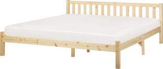 Beliani Holzbett Kiefernholz Hellbraun Lattenrost 180 x 200 cm hohes Kopfteil Florac
